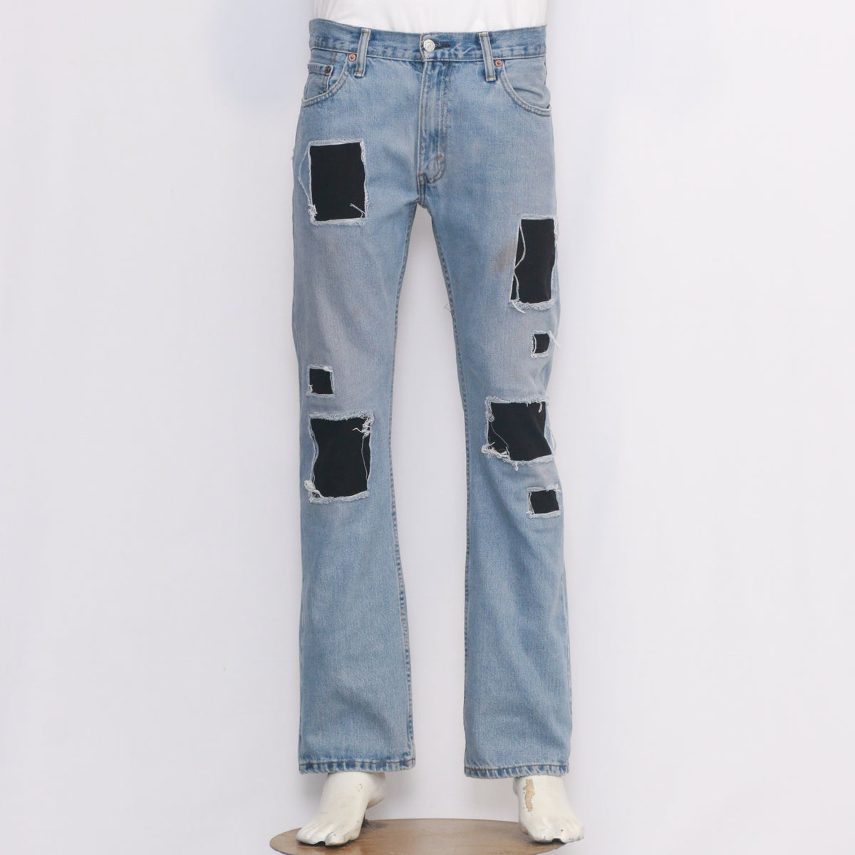 Trendy Pair Of Reworked Denim Pants Contrast Panels – Creed Vintage