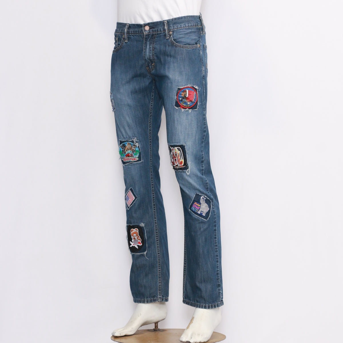 Fly Your Dreams Reworked Denim Pants With Iron Patches – Creed Vintage
