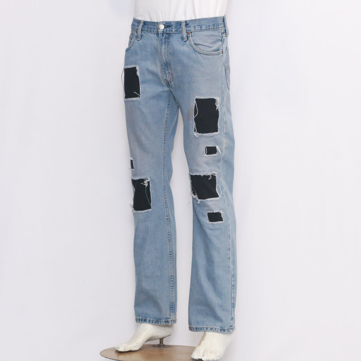 Trendy Pair Of Reworked Denim Pants Contrast Panels – Creed Vintage