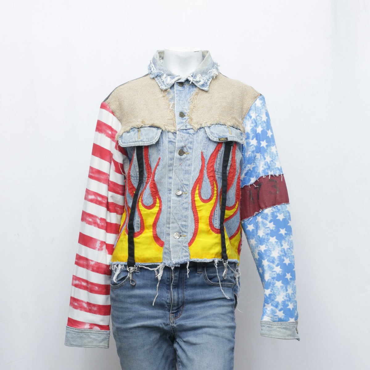 Reworked Denim Jacket with Flame Pattern – Creed Vintage