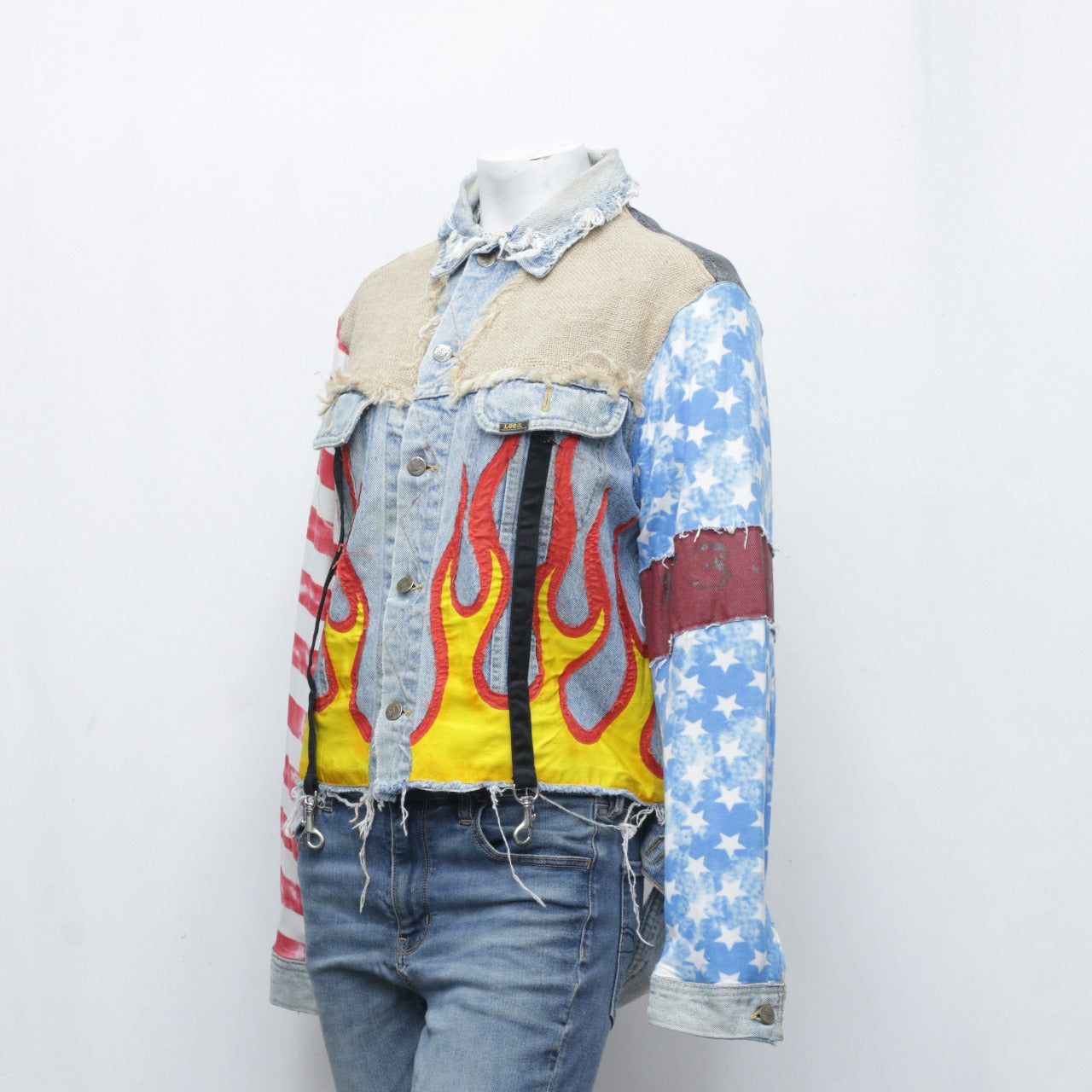 Reworked Denim Jacket with Flame Pattern – Creed Vintage